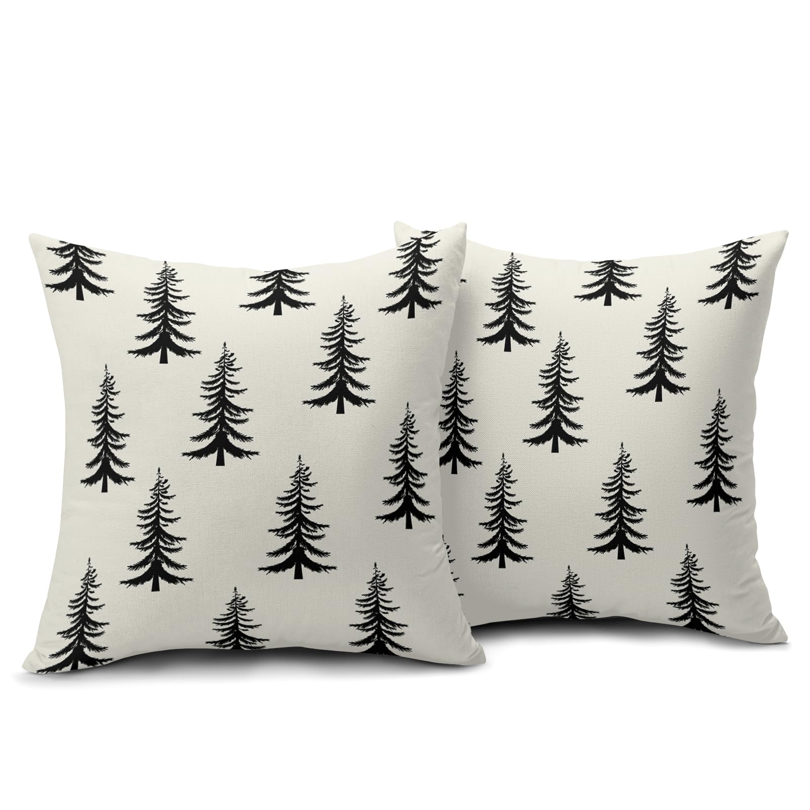 KSLIDS Black Christmas Tree Pillow Covers Set of 2 Xmas Trees Geometric Square Throw Pillows Couch Winter Holiday Pillow Cases Rustic Farmhouse Christmas Decor Home Sofa Porch Bed Outdoor 18x18 Inch