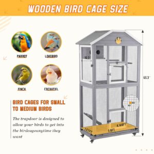 Ketive 65in Outdoor Bird Aviary with Wheels,Wooden Bird Cage Indoor Finches Cage Flight cage Wire Mesh,Easy Clean Tray Perches Nest Feeder