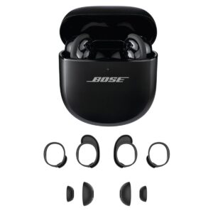 bose quietcomfort ultra true wireless bluetooth adjustable noise cancelling earbuds, spatial audio, up to 6 hours of play time, black bundle with alternate sizing kit