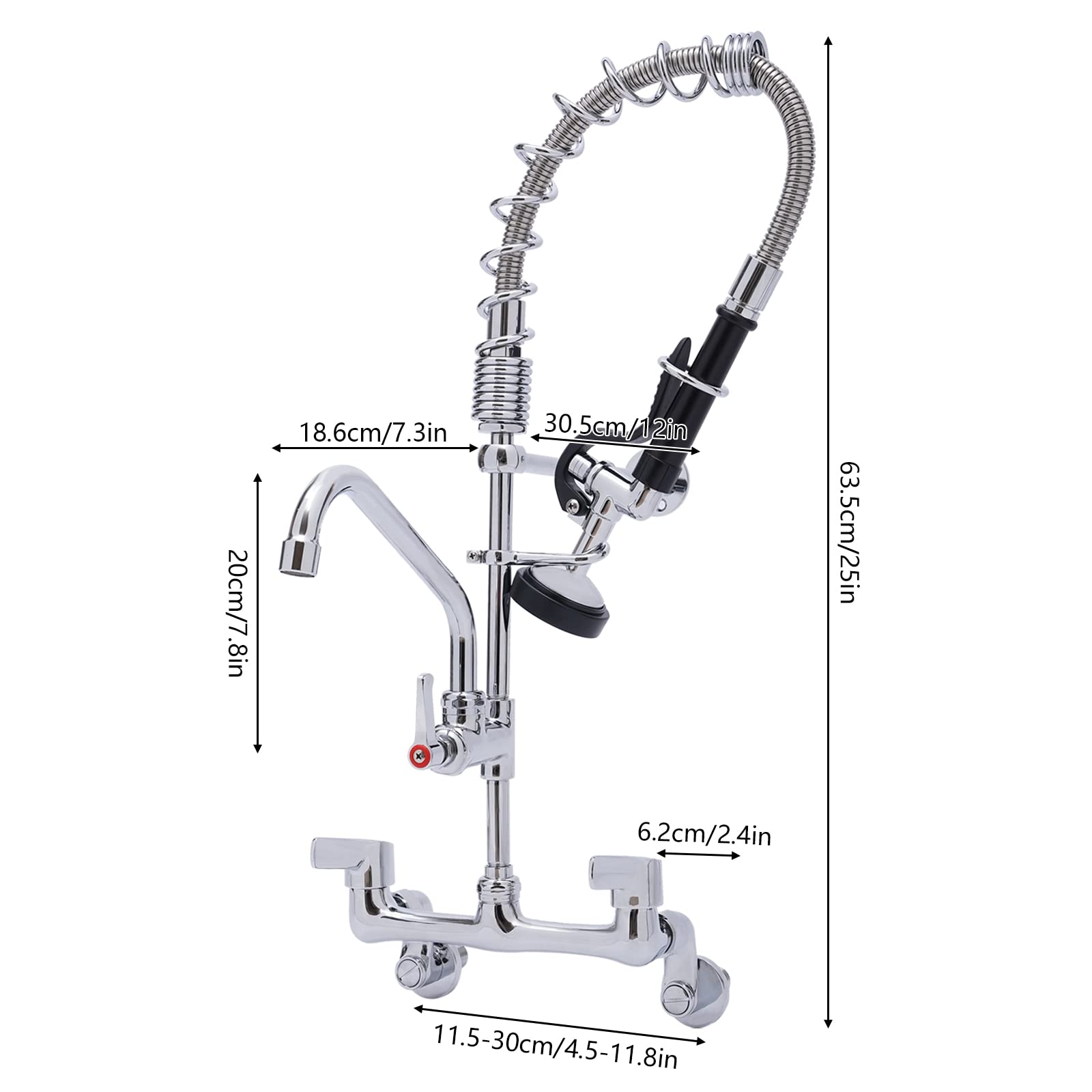 Commercial Kitchen Faucet, Wall Mount Kitchen Faucet with 3 Water Outlet Modes, 360°Rotate Adjustable Wall Mounted Kitchen Tap with Cold/Hot Control for Home, Restaurants, Breweries