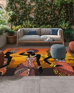 bohemia african women outdoor rugs for 4'x6' patios clearance, rv camping mat rug portable outside rug indoor outdoor area rug mat for beach deck pool native american indian ethnic tribal boho