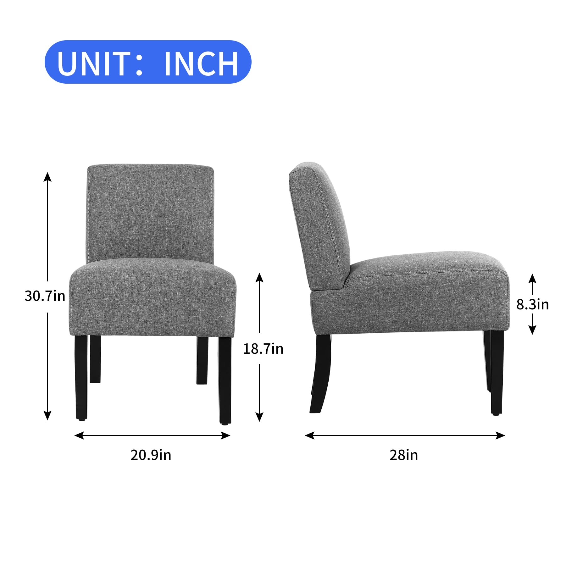 BLKMTY Accent Chair Living Room Chairs Modern Vanity Chair Dining Room Chairs with Curved Backrest and Wood Legs Armless Side Lounge Chair Fabric Accent Chairs for Living Room Bedroom, Grey