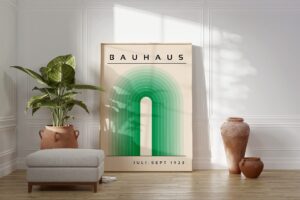 green bauhaus wall art mid century modern print, minimalist abstract print, vintage bauhaus exhibition poster retro home decor unframed #605