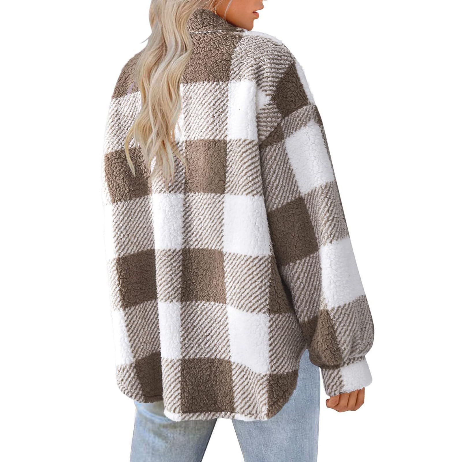 JIOEEH Women's Blouses Winter Plaid Lamb Fleece newspaper shirt christmas sweaters for women aesthetic sweater past orders prime try before you buy todays deals in prime