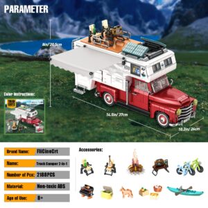 FliCineCrt Car Building Block, 2-in-1 Camper Van Building and Farm Pickup Truck Building Set Toy forAdult and Teens, Retro Rvs Building Block Kit Set, 2188pcs