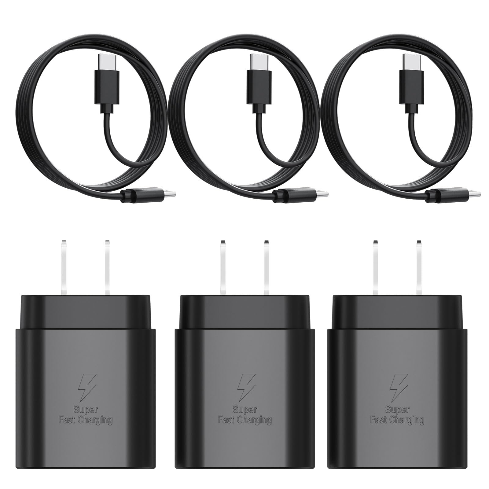 Type C Charger, 3 Pack 25W PD USB C Wall Charger Super Fast Charging Block & 4ft Android Phone Charger Cable for iphone 15 Samsung Galaxy S23 S22 S21 S20 Plus Ultra, Note 20 10 9 8/ S10 S9 S8 Pixel