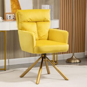 somedream modern swivel accent chair with arm rests, office velvet desk chair with cosy thick padded back cushion, resting chair without wheels for bedroom living room indoor, yellow