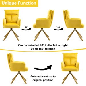 somedream Modern Swivel Accent Chair with Arm Rests, Office Velvet Desk Chair with Cosy Thick Padded Back Cushion, Resting Chair without Wheels for Bedroom Living Room Indoor, Yellow