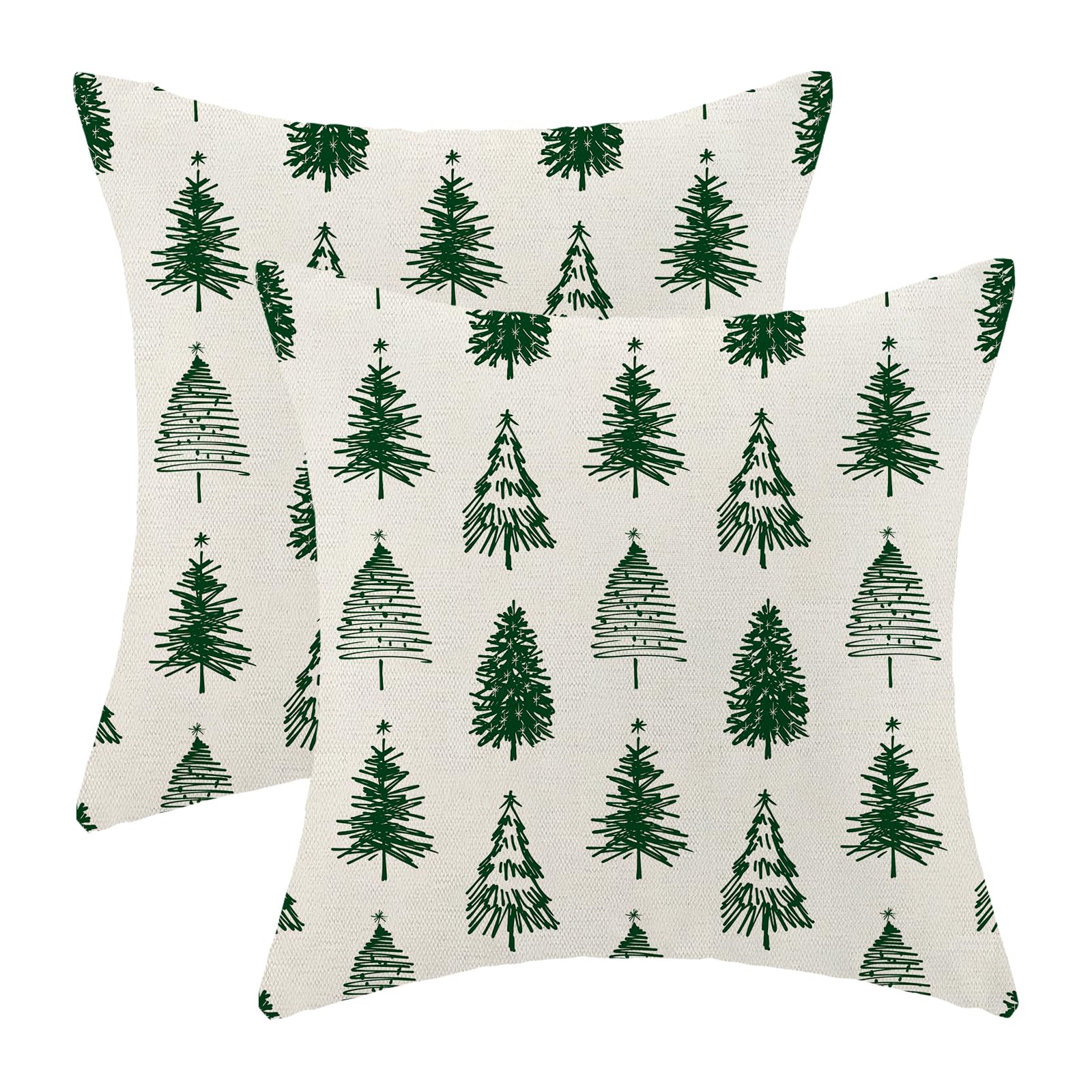 AEIOAE Christmas Pillow Covers 18x18 Inch Set of 2 Green Christmas Trees Throw Pillows Case,Holiday Outdoor Decorative Farmhouse Winter Decor Cushion Covers for Home Sofa Bed Couch