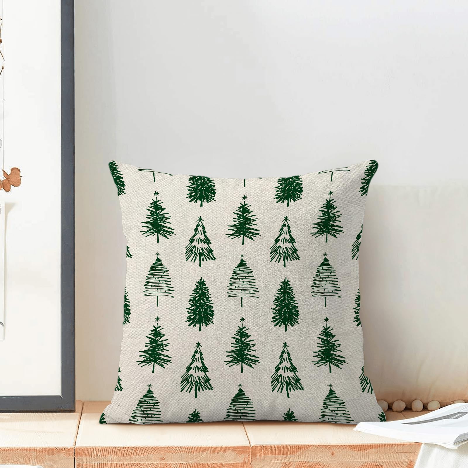 AEIOAE Christmas Pillow Covers 18x18 Inch Set of 2 Green Christmas Trees Throw Pillows Case,Holiday Outdoor Decorative Farmhouse Winter Decor Cushion Covers for Home Sofa Bed Couch