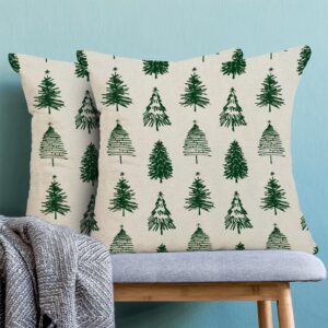 AEIOAE Christmas Pillow Covers 18x18 Inch Set of 2 Green Christmas Trees Throw Pillows Case,Holiday Outdoor Decorative Farmhouse Winter Decor Cushion Covers for Home Sofa Bed Couch