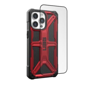 urban armor gear uag designed for iphone 15 pro max case 6.7" monarch crimson bundle with uag screen protector glass shield plus 6.7"