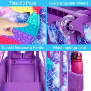 CCJPX 3PCS Mermiad Rolling Backpack for Girls, Kids Roller Wheeled Bookbag Toddler Elementary School Bag with Wheels - Purple