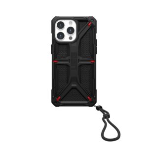 urban armor gear uag designed for iphone 15 pro max case monarch kevlar black 6.7" bundle with uag paracord lanyard adjustable wrist strap black