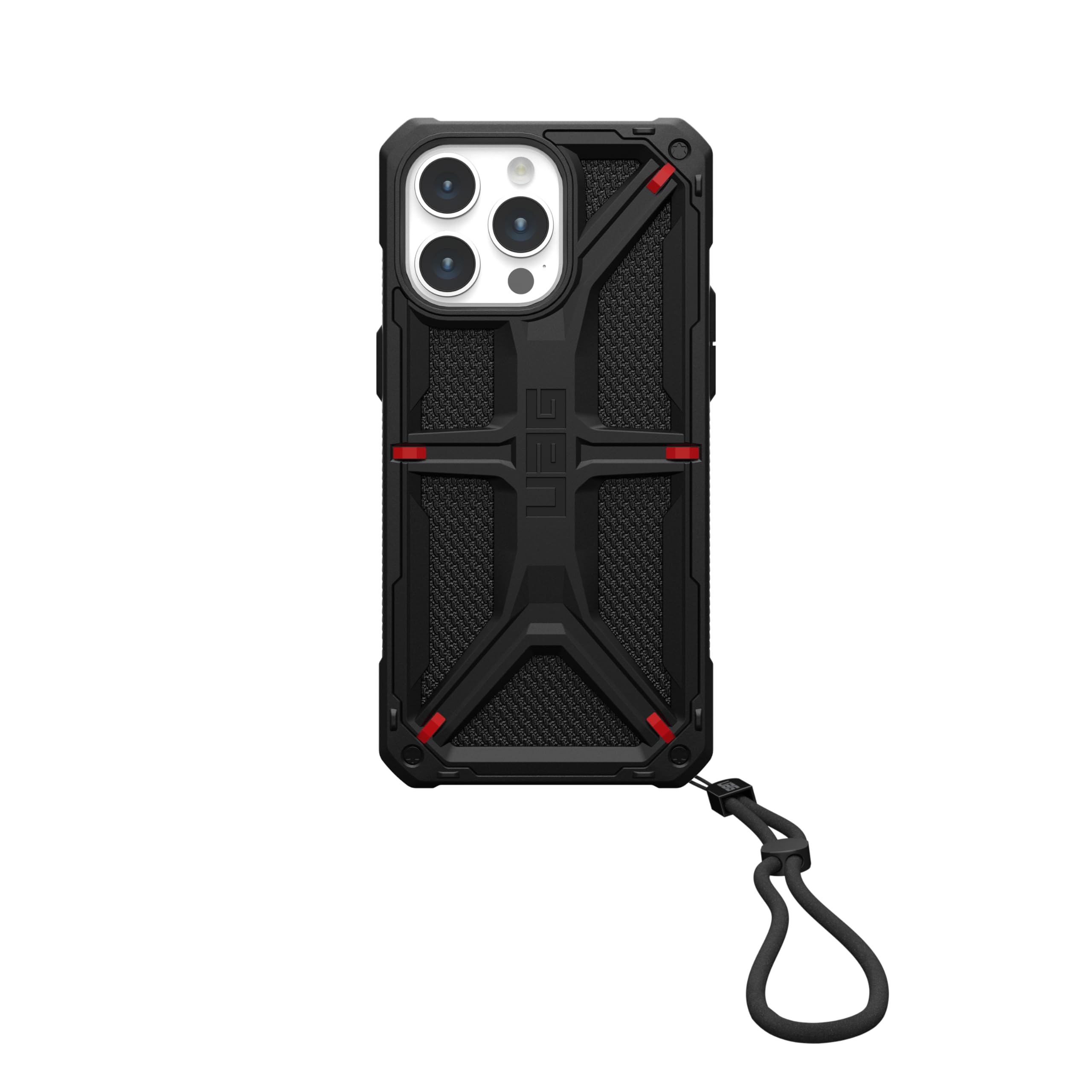 URBAN ARMOR GEAR UAG Designed for iPhone 15 Pro Max Case Monarch Kevlar Black 6.7" Bundle with UAG Paracord Lanyard Adjustable Wrist Strap Black