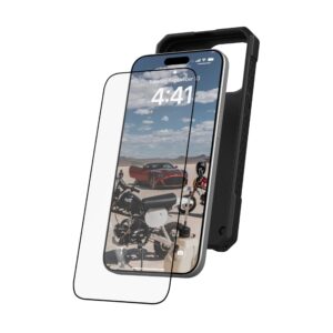 URBAN ARMOR GEAR UAG Designed for iPhone 15 Pro Max Case 6.7" Pathfinder Clear Ice/Silver Compatible with MagSafe Bundle with UAG Screen Protector Glass Shield Plus 6.7"