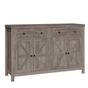 HOSTACK 55" Buffet Sideboard Cabinet with Storage, Modern Farmhouse Coffee Bar Cabinet with Drawers and Shelves, Barn Door Storage Cabinet for Kitchen, Living Room, Ash Grey