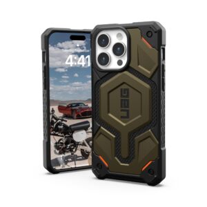 URBAN ARMOR GEAR UAG Designed for iPhone 15 Pro Max Case Monarch Pro Kevlar Element Green 6.7" Bundle with UAG Civilian Phone Lanyard Adjustable Wrist Strap Graphite/Black