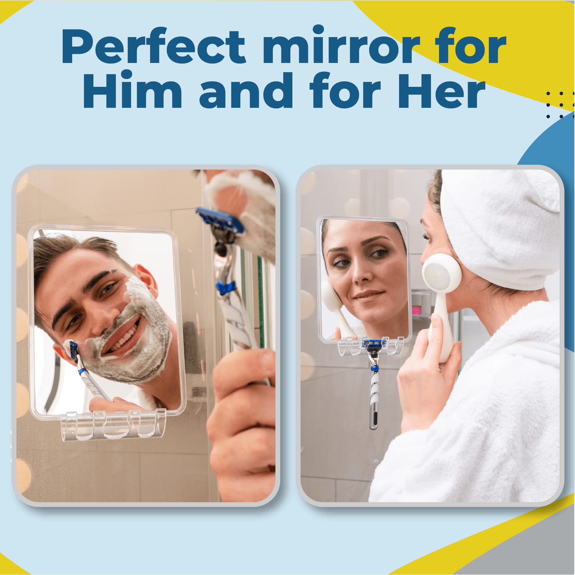 Luxo Shower Mirror, Shower Mirror fogless for Shaving with a Removable Razor Holder - Shaving Mirror for Shower with a Powerful Suction Cup - Shatterproof fogless Mirror for Shower (Clear)