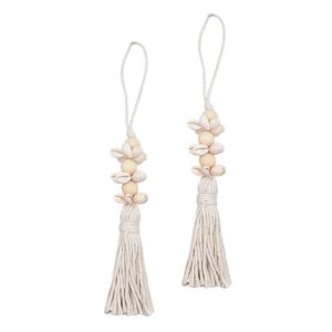 happyyami 2pcs wedding tassel coastal with household garland shells wooden pendant shell cotton beads delicate wood pastoral nautical bead boho decor for farmhouse decorations cowrie tray