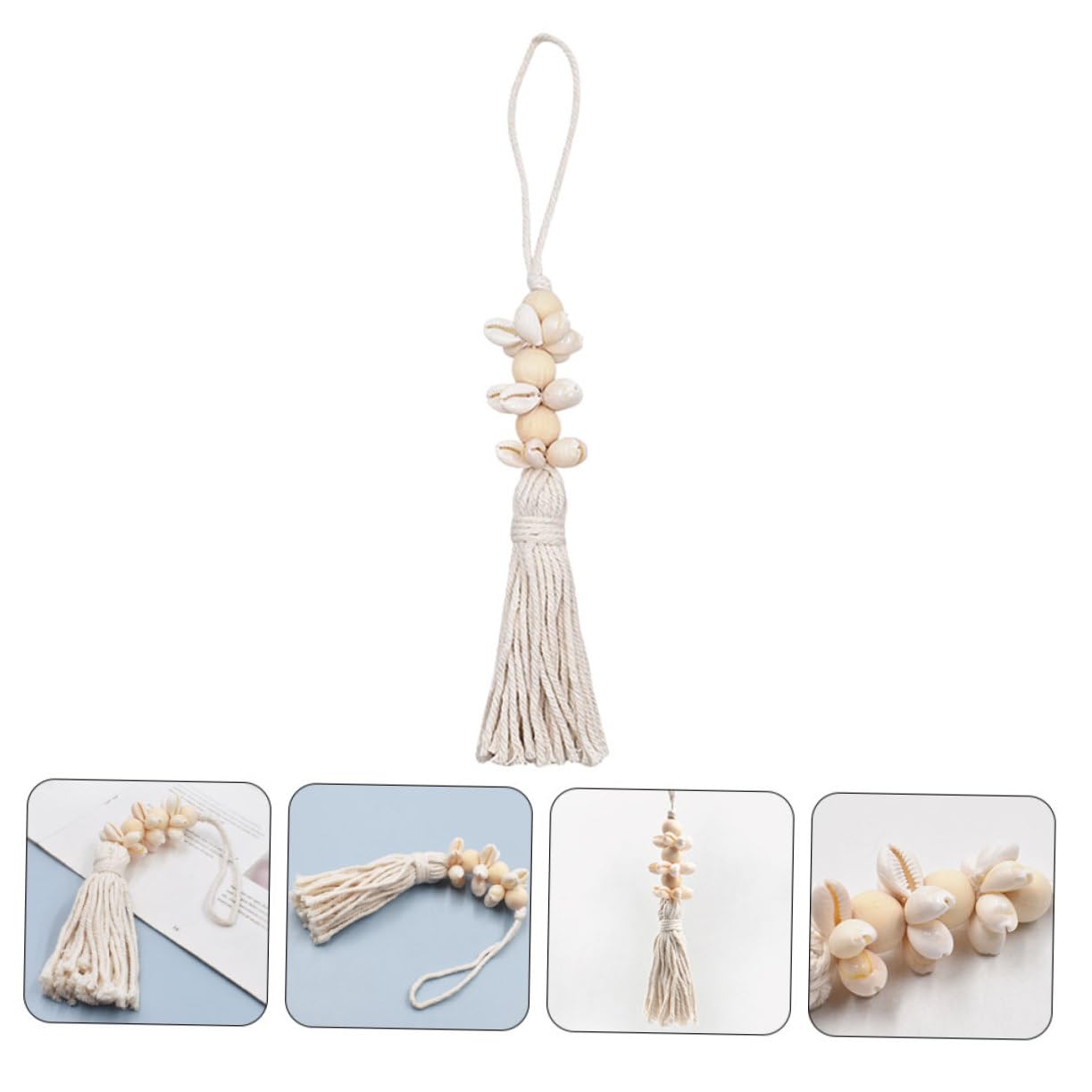 Happyyami 2pcs Wedding Tassel Coastal with Household Garland Shells Wooden Pendant Shell Cotton Beads Delicate Wood Pastoral Nautical Bead Boho Decor for Farmhouse Decorations Cowrie Tray