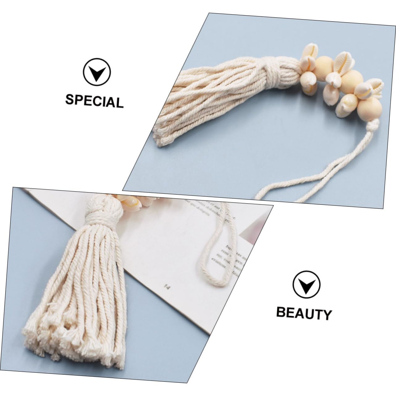 Happyyami 2pcs Wedding Tassel Coastal with Household Garland Shells Wooden Pendant Shell Cotton Beads Delicate Wood Pastoral Nautical Bead Boho Decor for Farmhouse Decorations Cowrie Tray