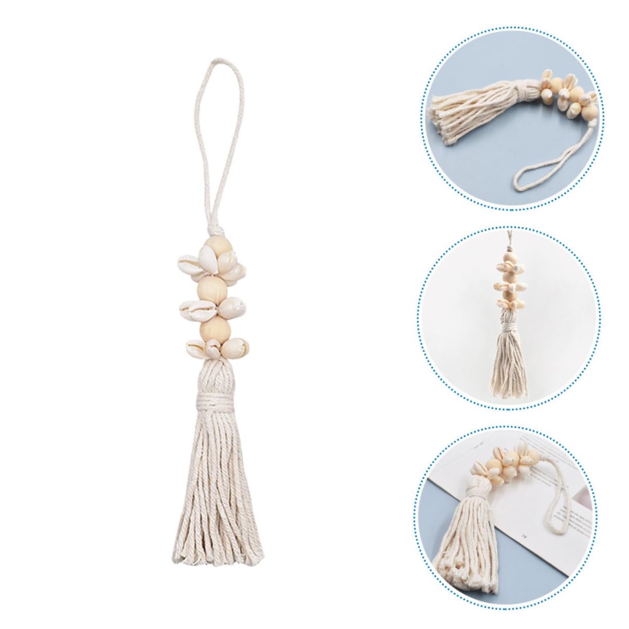 Happyyami 2pcs Wedding Tassel Coastal with Household Garland Shells Wooden Pendant Shell Cotton Beads Delicate Wood Pastoral Nautical Bead Boho Decor for Farmhouse Decorations Cowrie Tray