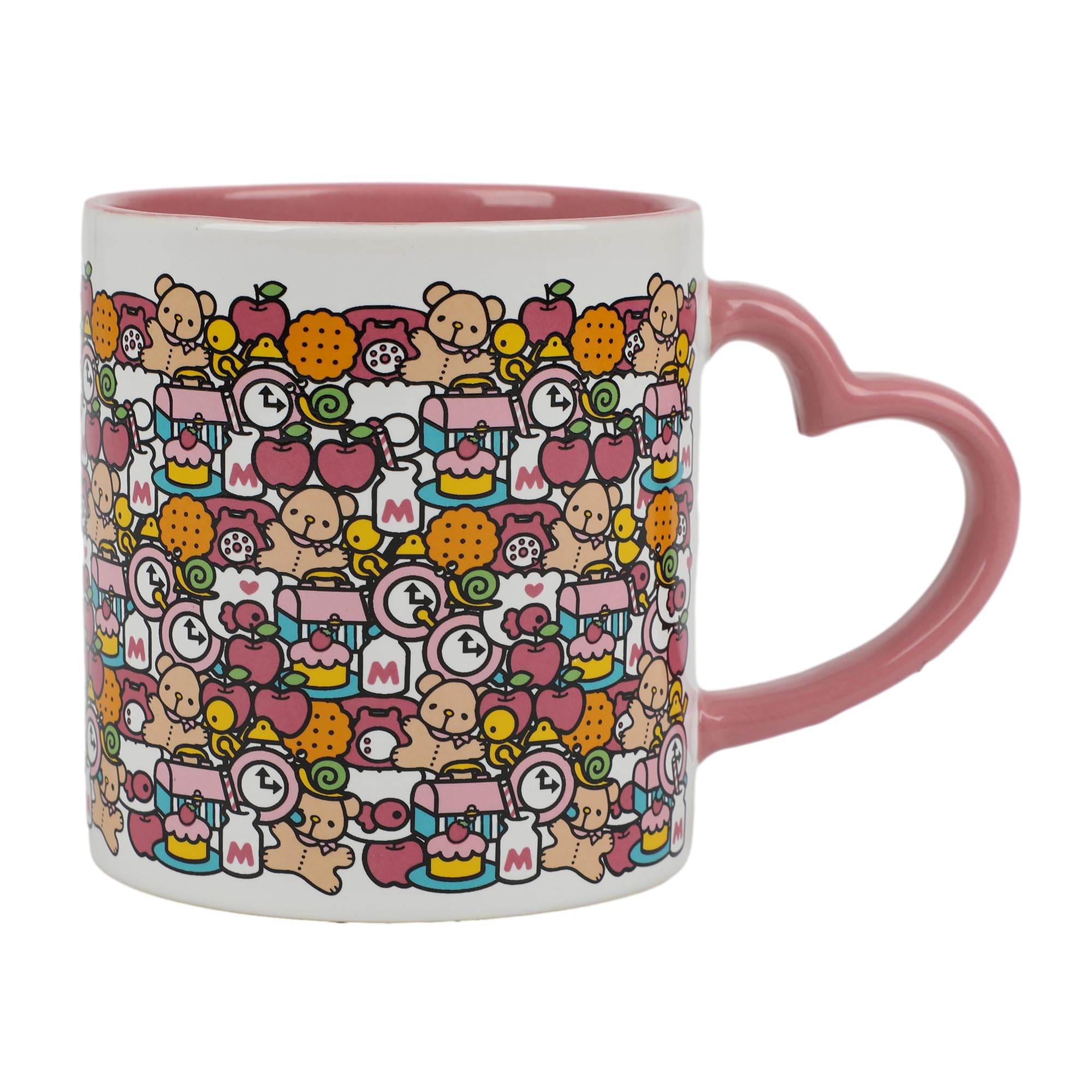 Bioworld Hello Kitty Mug with Pink Heart Shaped Handle - 16oz Ceramic Mug