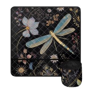 zanxiantu dragonfly flower sewing machine mat pad with organizer storage pockets sewing machine dust cover for table decor accessories non slip (black)