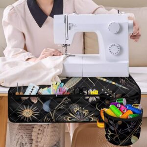 Zanxiantu Dragonfly Flower Sewing Machine Mat Pad with Organizer Storage Pockets Sewing Machine Dust Cover for Table Decor Accessories Non Slip (Black)