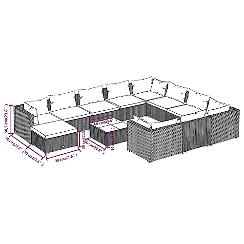 vidaXL 12-Piece Outdoor Poly Rattan Lounge Set with Cushions - Reliable Weather-Resistant PE Rattan Material - Includes Sofas, Footrest, Table, and Cushions