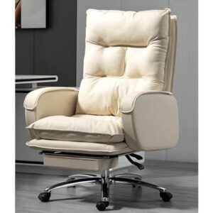 Home Office Desk Chairs, Swivel Chair Leather Computer Office Comfortable Home Ergonomic Swivel Chair (Color : White, Size : Foot Pedal)