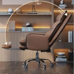 Home Office Desk Chairs, Swivel Chair Leather Computer Office Comfortable Home Ergonomic Swivel Chair (Color : White, Size : Foot Pedal)