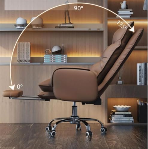 Home Office Desk Chairs, Swivel Chair Leather Computer Office Comfortable Home Ergonomic Swivel Chair (Color : White, Size : Foot Pedal)