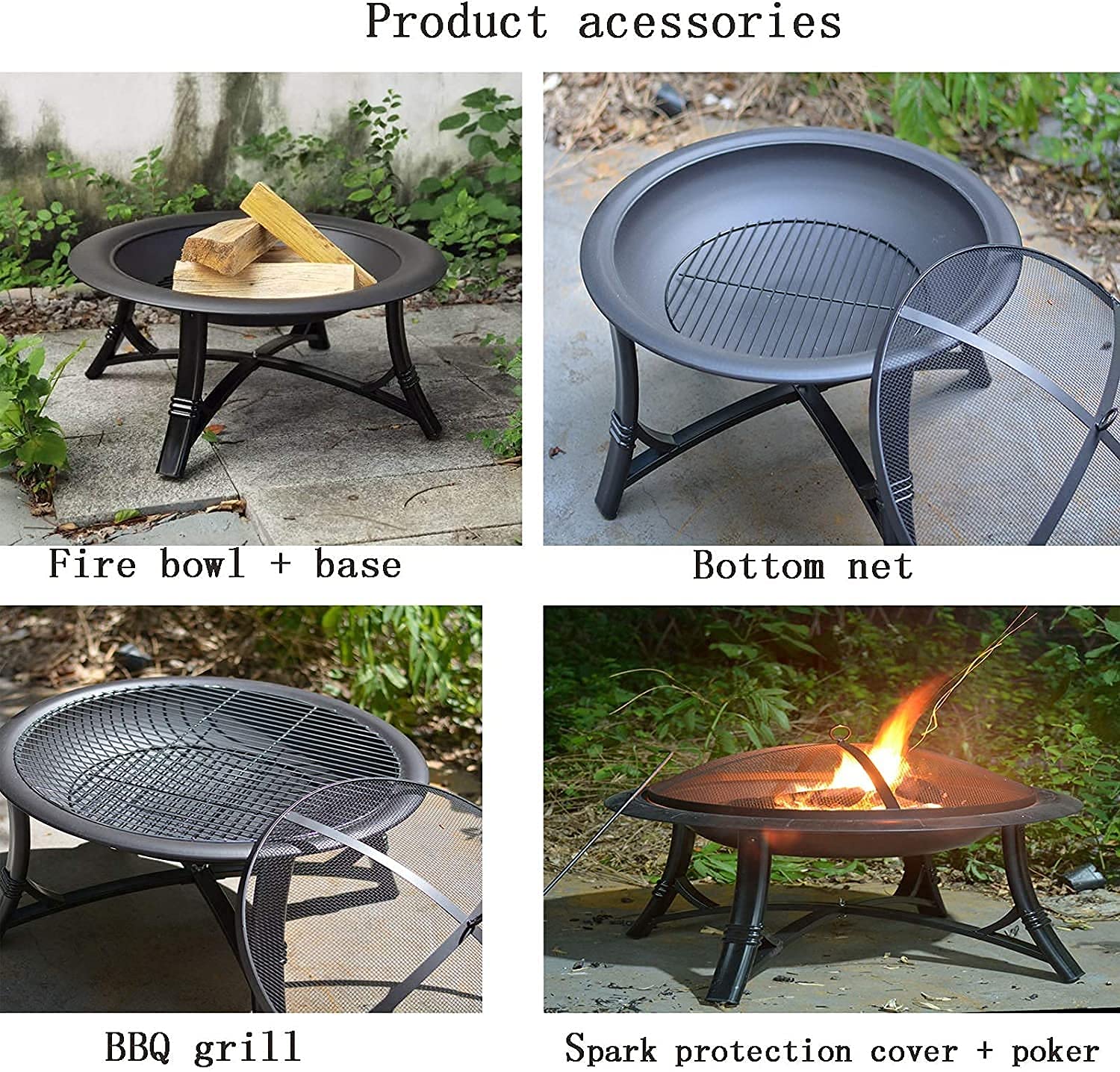 Firepit Table for Outside, Wood Burning Pit, Multifunctional Fire Pit Table, Round with Spark Screen Cover for Camping, Outdoor Heating, Bonfire