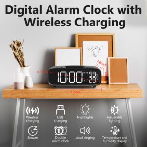 U-Trak Digital Alarm Clock with 15W Wireless Charging, Bedside Alarm Clock with USB Port, Bluetooth Speaker Alarm Clock with Dual Alarm, Adjustable Volume, Dimmer, Temperature, Night Light for Bedroom