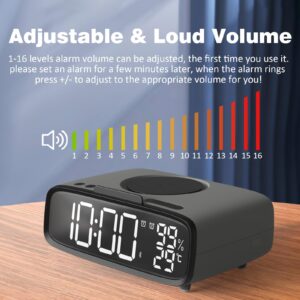 U-Trak Digital Alarm Clock with 15W Wireless Charging, Bedside Alarm Clock with USB Port, Bluetooth Speaker Alarm Clock with Dual Alarm, Adjustable Volume, Dimmer, Temperature, Night Light for Bedroom