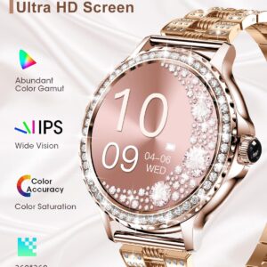 Smart Watches for Women (Answer/Make Call) with Diamonds, 1.3”HD Screen Bluetooth Smartwatch for Android iOS Phones, IP68 Waterproof Fitness Activity Trackers with Heart Rate/SpO2/BP/Sleep Monitor