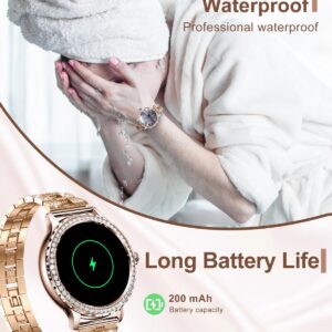 Smart Watches for Women (Answer/Make Call) with Diamonds, 1.3”HD Screen Bluetooth Smartwatch for Android iOS Phones, IP68 Waterproof Fitness Activity Trackers with Heart Rate/SpO2/BP/Sleep Monitor