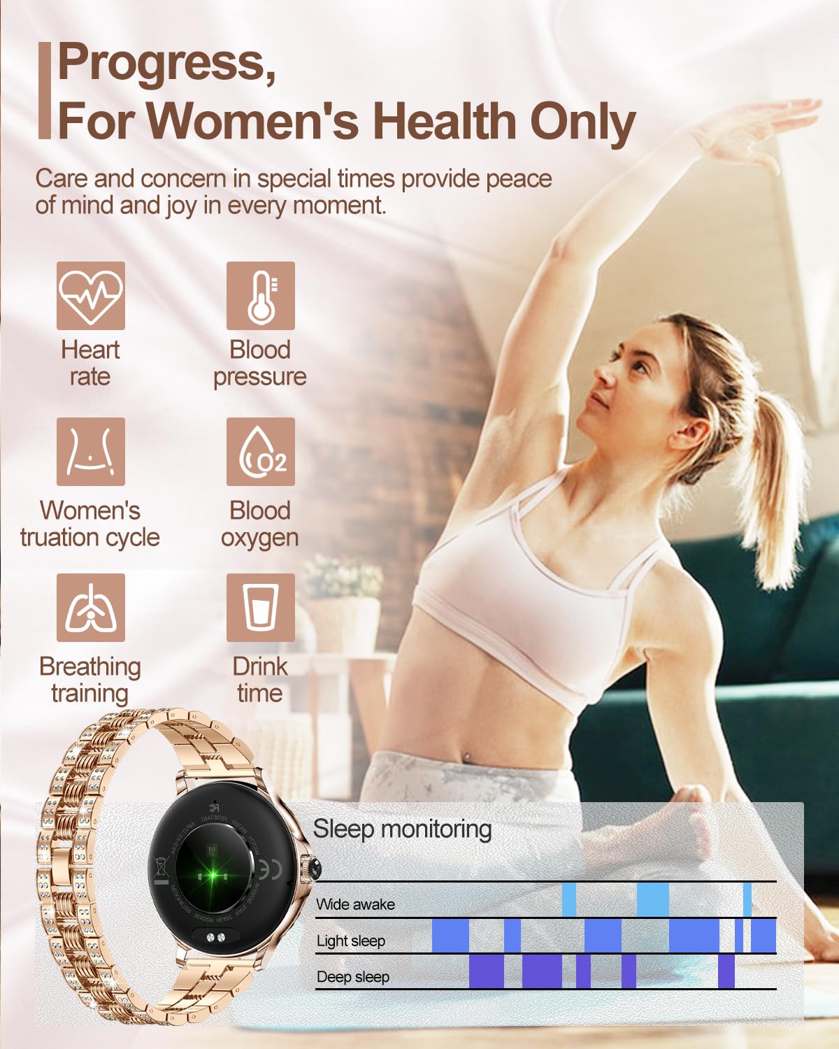 Smart Watches for Women (Answer/Make Call) with Diamonds, 1.3”HD Screen Bluetooth Smartwatch for Android iOS Phones, IP68 Waterproof Fitness Activity Trackers with Heart Rate/SpO2/BP/Sleep Monitor