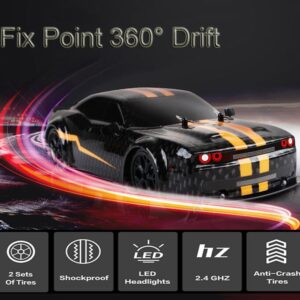 Apawband RC Drift Car 1/14 Scale RC Car RTR Remote Control Race Cars Drifting Toy for Boys Kids 4WD 30KM/H RC Vehicle with LED Lights Drift Tires + Racing Tires