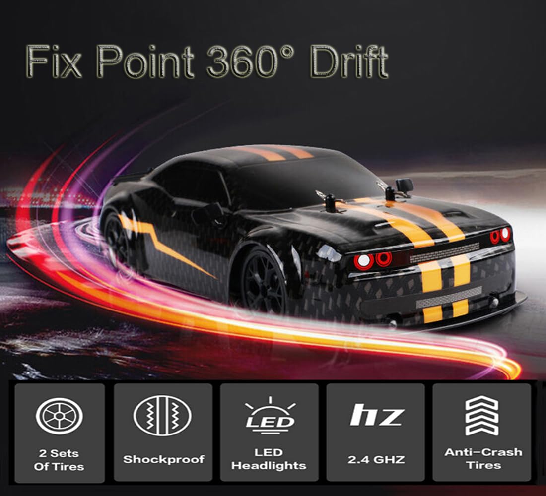 Apawband RC Drift Car 1/14 Scale RC Car RTR Remote Control Race Cars Drifting Toy for Boys Kids 4WD 30KM/H RC Vehicle with LED Lights Drift Tires + Racing Tires