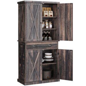 yitahome 72'' farmhouse kitchen pantry, wood kitchen storage cabinets with drawer and adjustable shelves, kitchen versatile storage for kitchen, dining room, living room, dark rustic oak