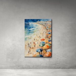 Abstract Summer Samsung Frame TV Art, People At The Beach Scene, Vintage Coastal print, Canvas Prints, Art Print