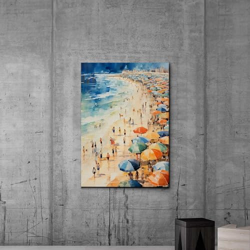 Abstract Summer Samsung Frame TV Art, People At The Beach Scene, Vintage Coastal print, Canvas Prints, Art Print