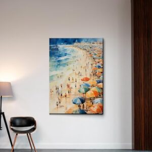 Abstract Summer Samsung Frame TV Art, People At The Beach Scene, Vintage Coastal print, Canvas Prints, Art Print