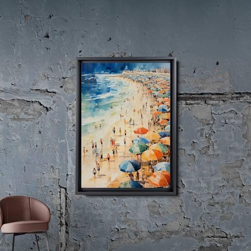 Abstract Summer Samsung Frame TV Art, People At The Beach Scene, Vintage Coastal print, Canvas Prints, Art Print