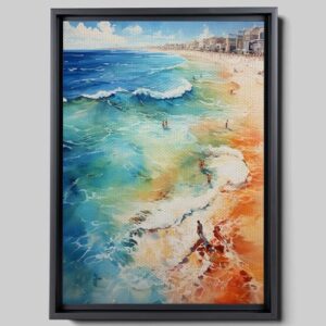 abstract summer samsung frame tv art, people at the beach scene, vintage coastal print, decor canvas, art decor