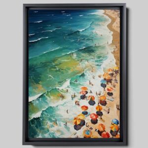 abstract summer samsung frame tv art, people at the beach scene, vintage coastal print, canvas prints, wall decor