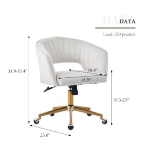 Eifizek Velvet Office Desk Chair, Modern Home Desk Chair with Wheels & Gold Base, Swivel Vanity Chair for Bedroom, Office, Vanity Study (Beige)